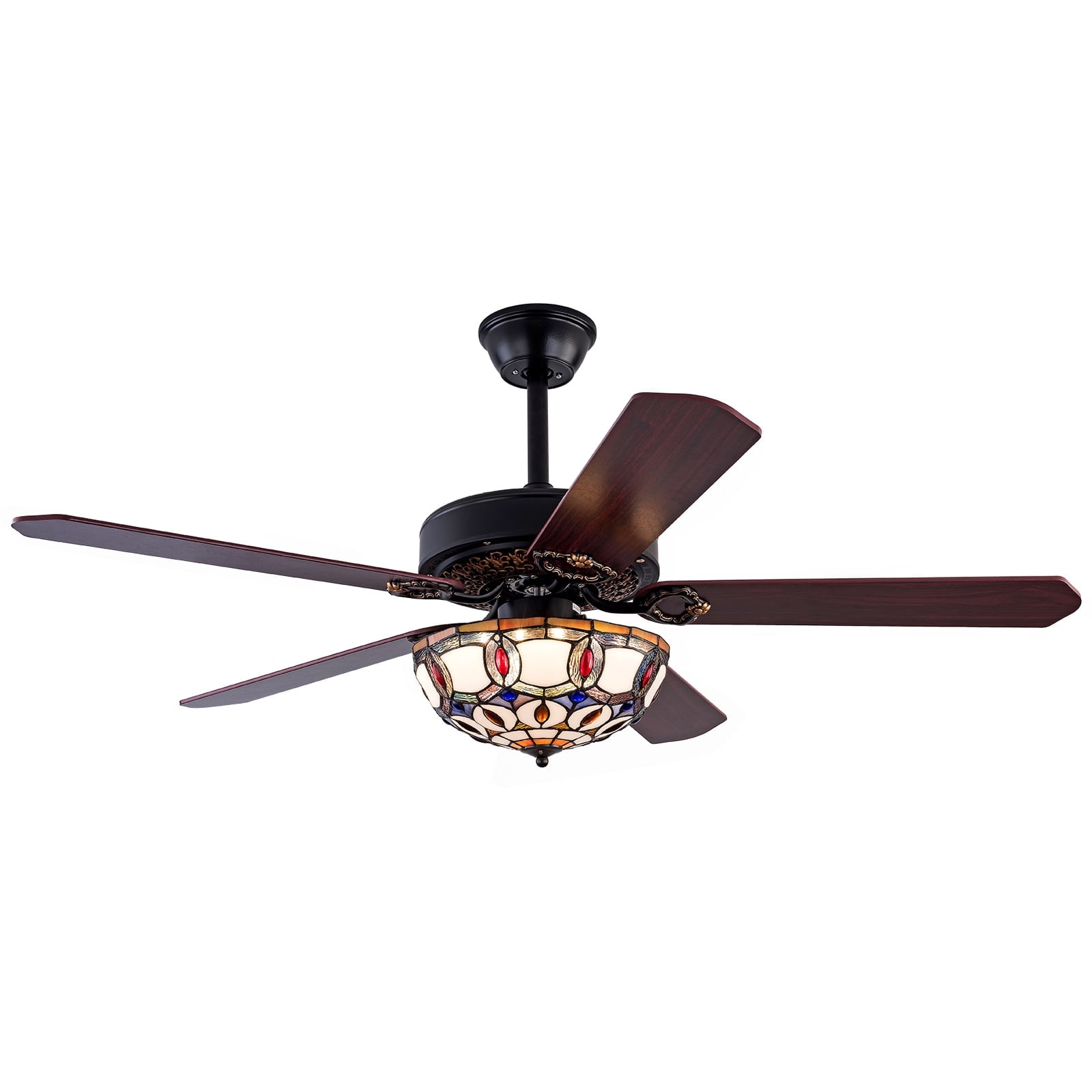 Antique 52'' Indoor Mediterranean Ceiling Fan with Light, Remote, 5 ...