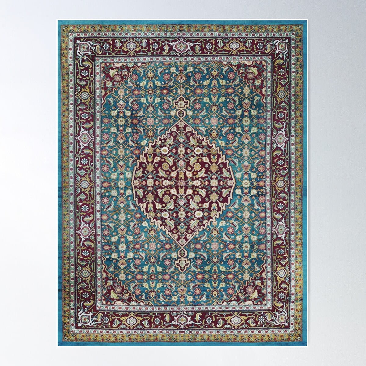 Antique Agra North India Carpet Print Poster Wall Art, Modern Wall ...