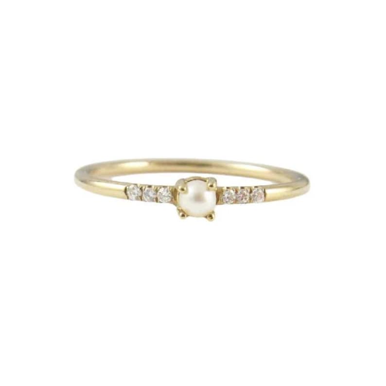 Antique Akoya Pearl and CZ Diamond Half Eternity Band, Solid Gold Half ...