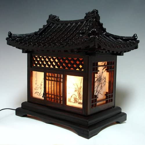 Antique Alive Carved Wood Table Lamp Handmade Traditional Korean House ...