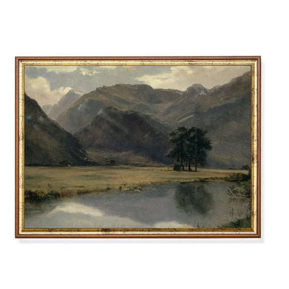 Antique Alpine Lake Art Poster Moody Mountain Landscape Home Decor ...