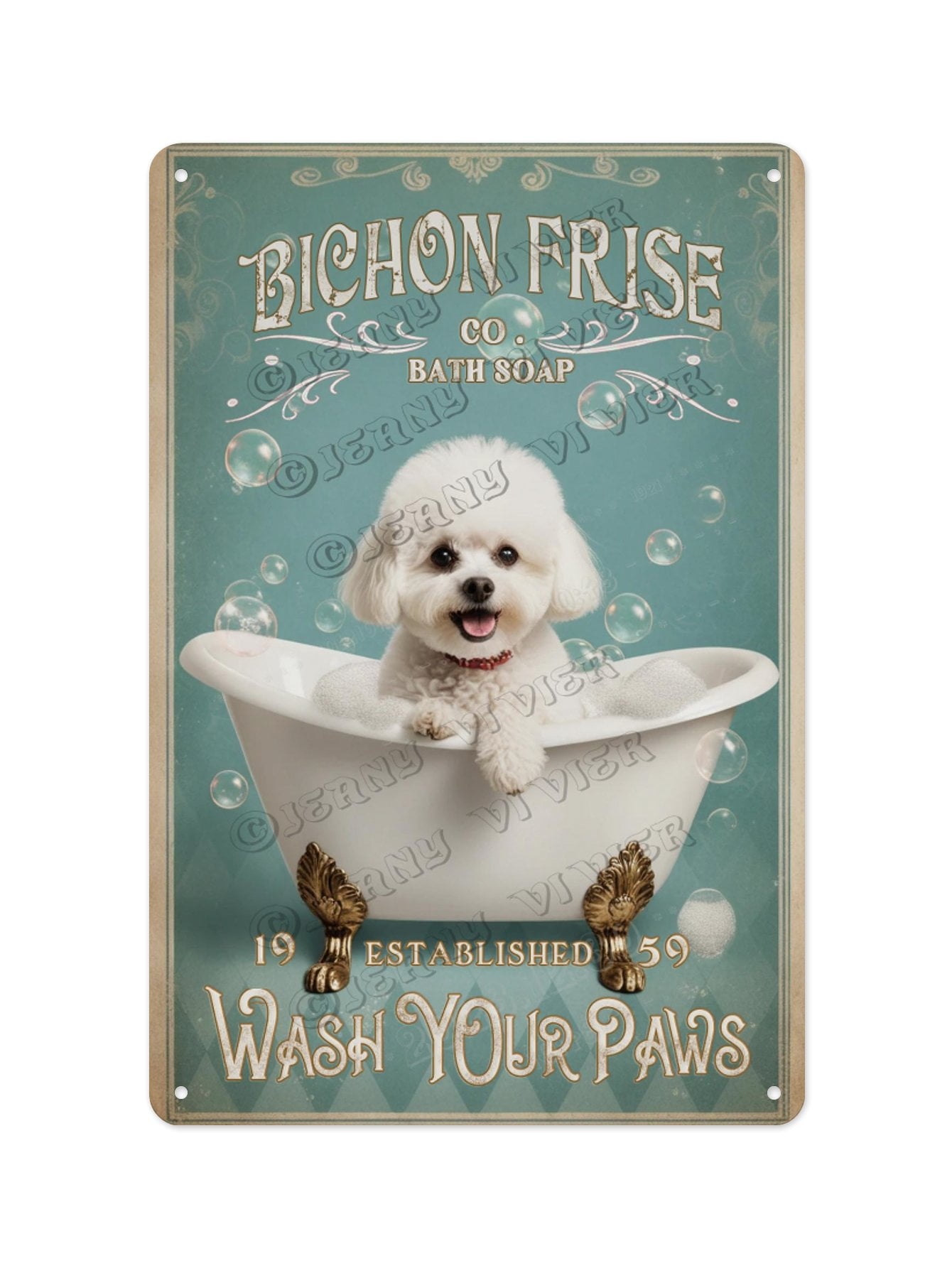 Antique Aluminum Metal Sign, 12 x 16 Inches, Bichon Frise Dog Wash Your ...