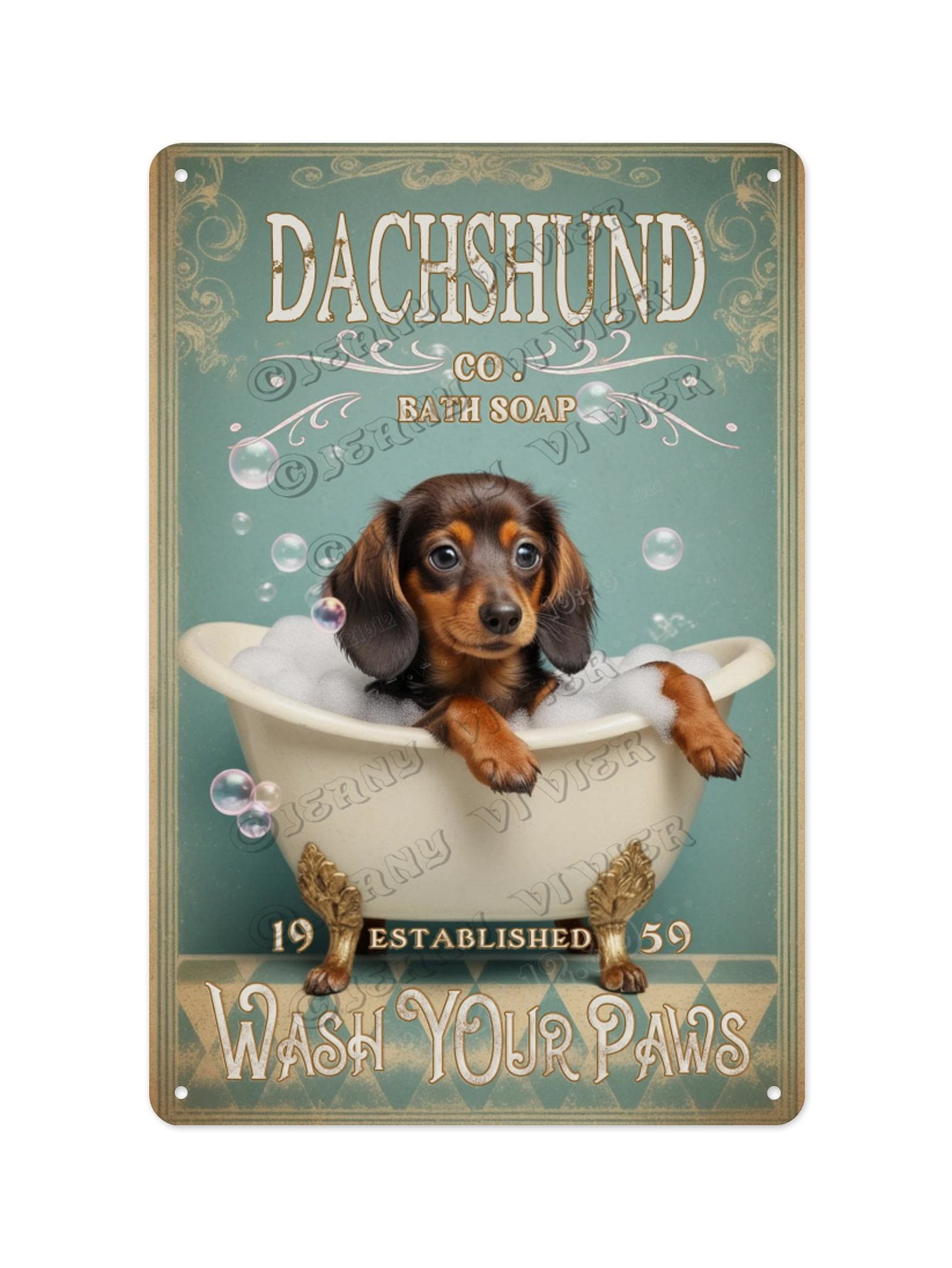 Antique Aluminum Metal Sign, 8 x 12 Inches, Dachshund Wash Your Paws ...