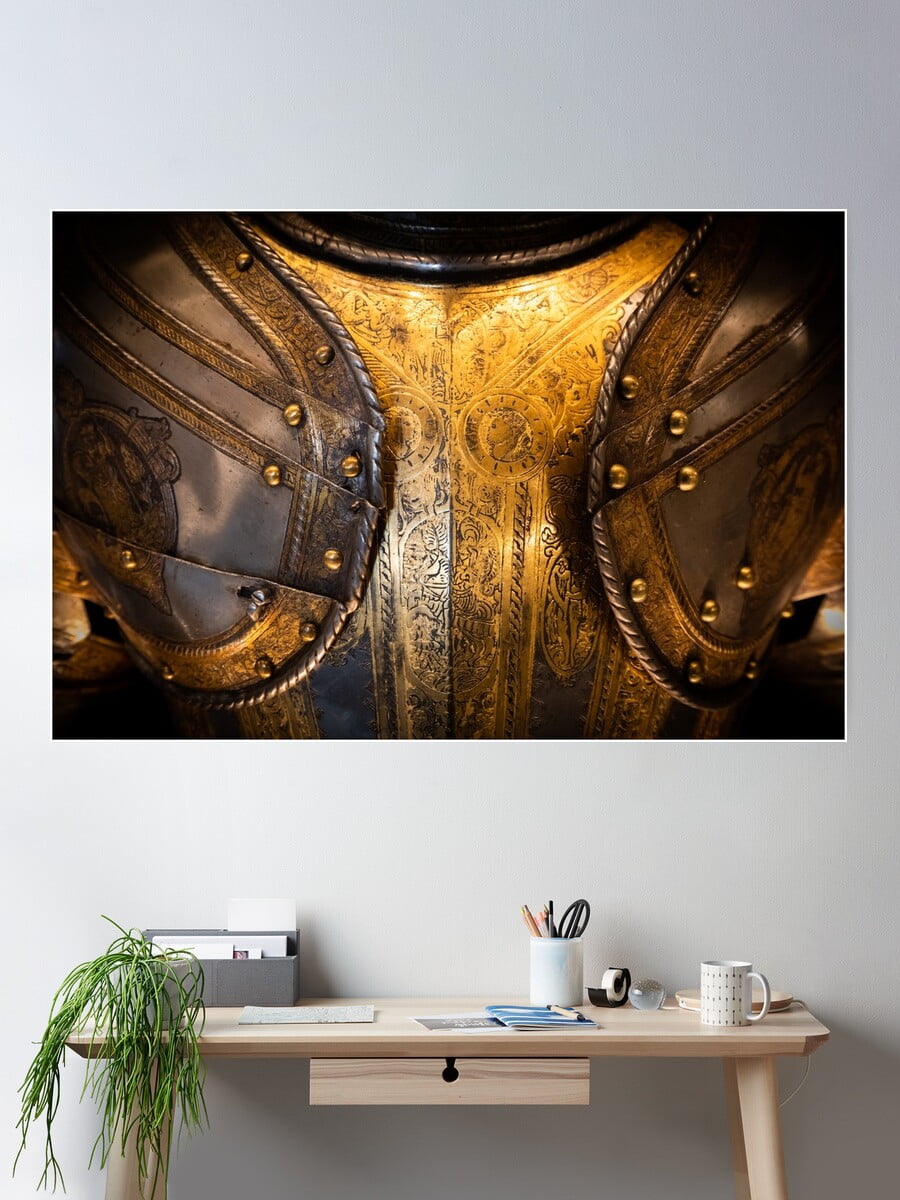 Antique Armour On Black Background. Concept For Security, Safety And ...