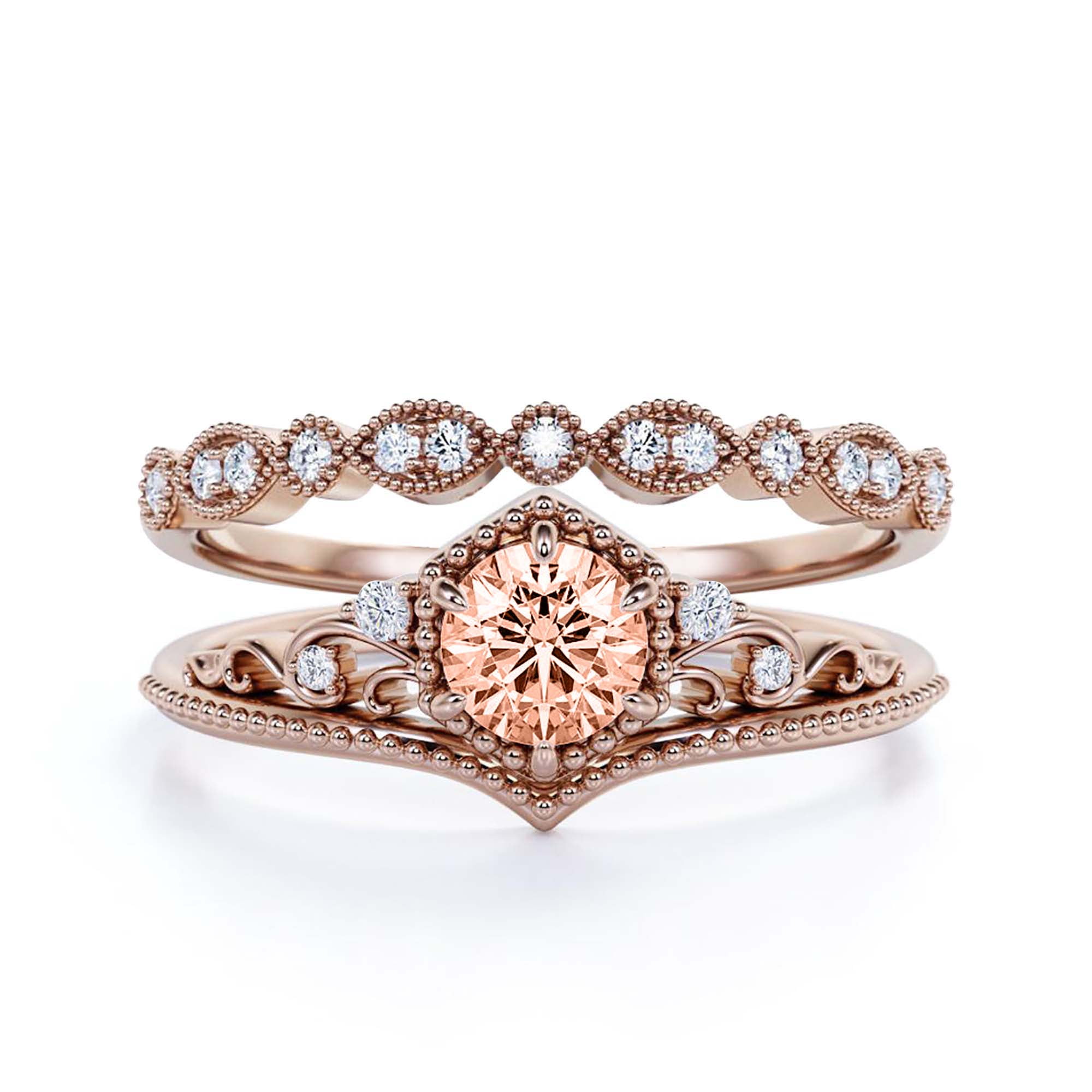 Antique Art Deco 2.00 Carat Round Cut Crown Morganite And Diamond ...