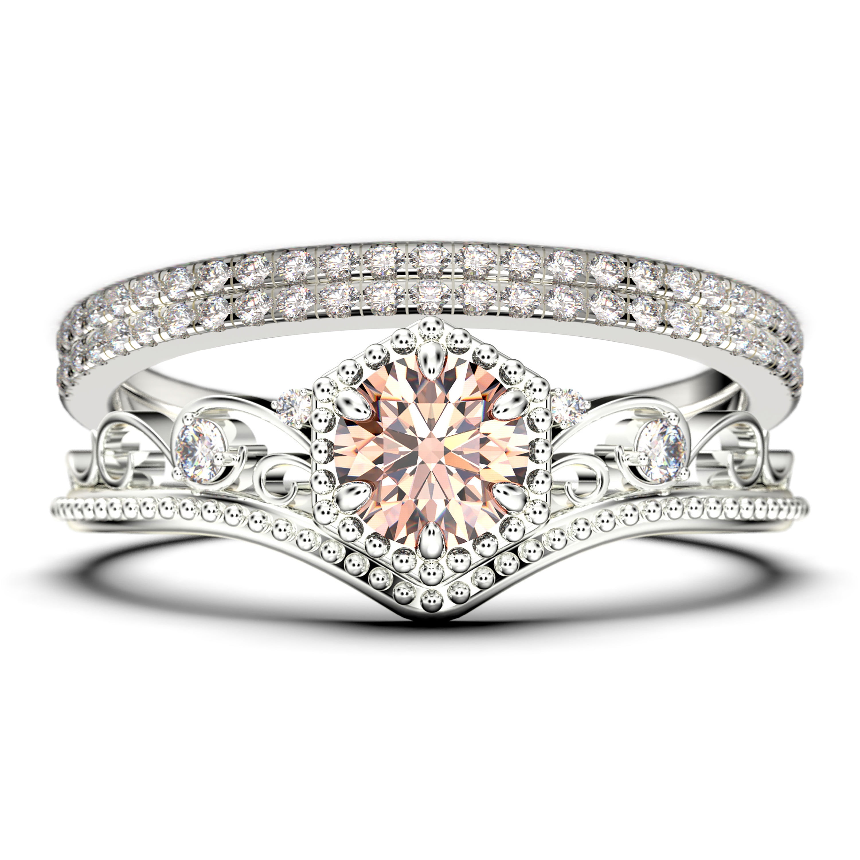 Antique Art Deco 2.50 Carat Round Cut Crown Morganite And Diamond ...