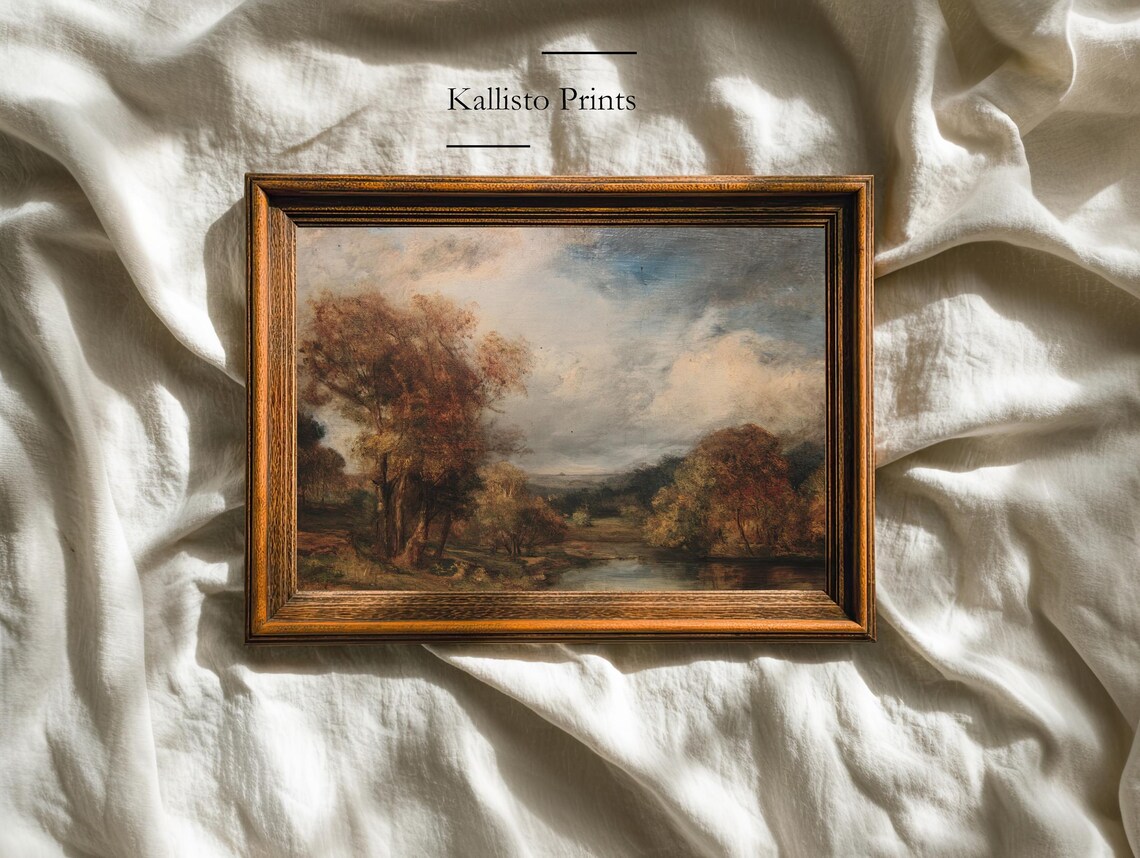 Antique Autumn Landscape Art Print Poster, Moody Vintage Farmhouse Wall ...