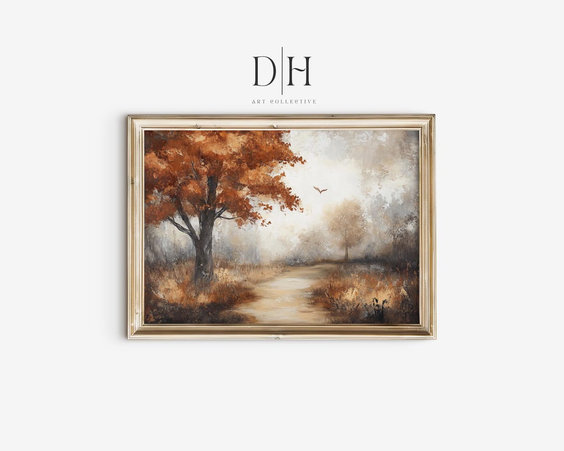 Antique Autumn Landscape Poster: Neutral Fall Foliage, Unframed Poster ...
