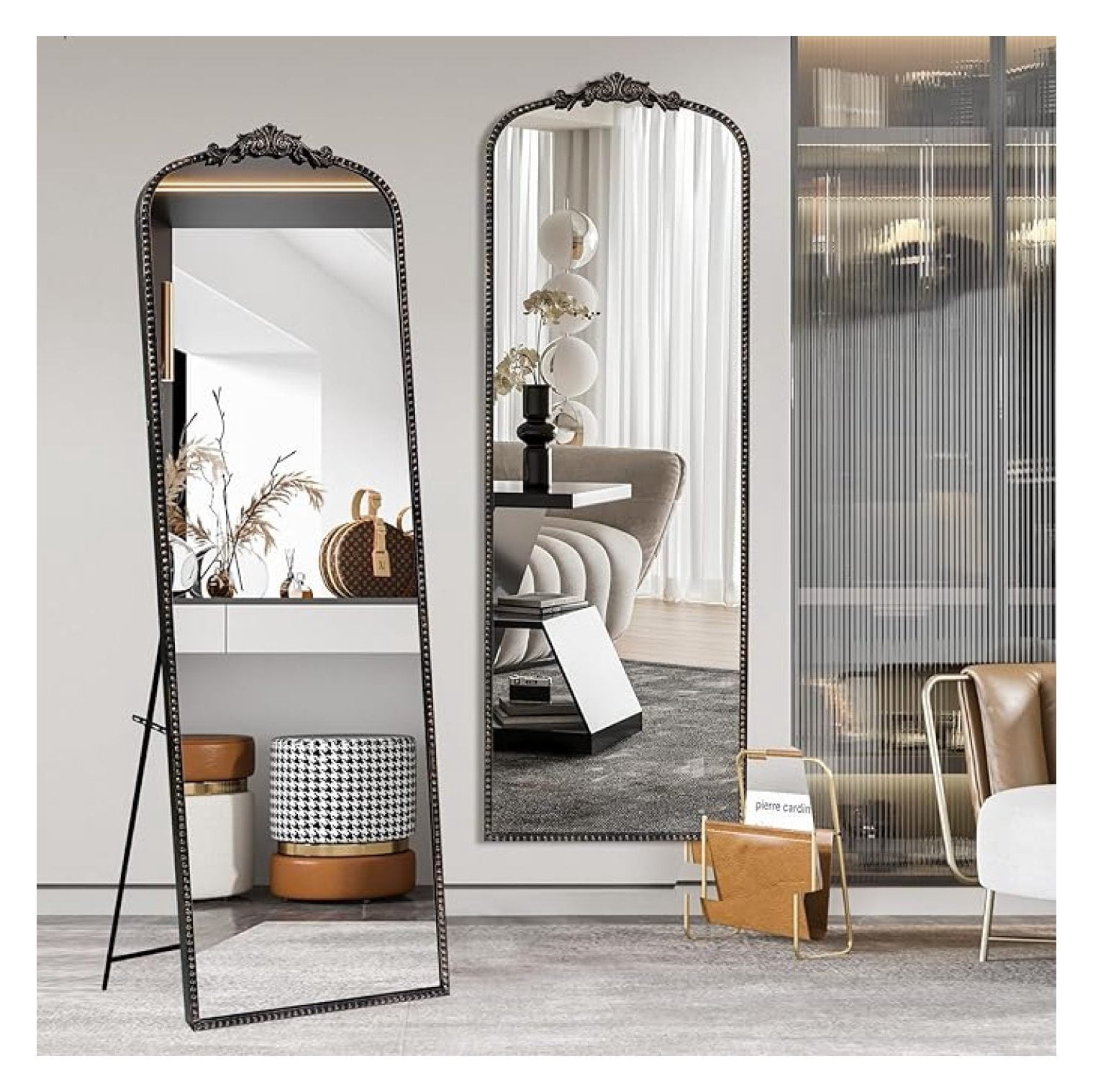 Antique Baroque Full Length Mirror, Vintage Black 65''x22'' Full Body ...