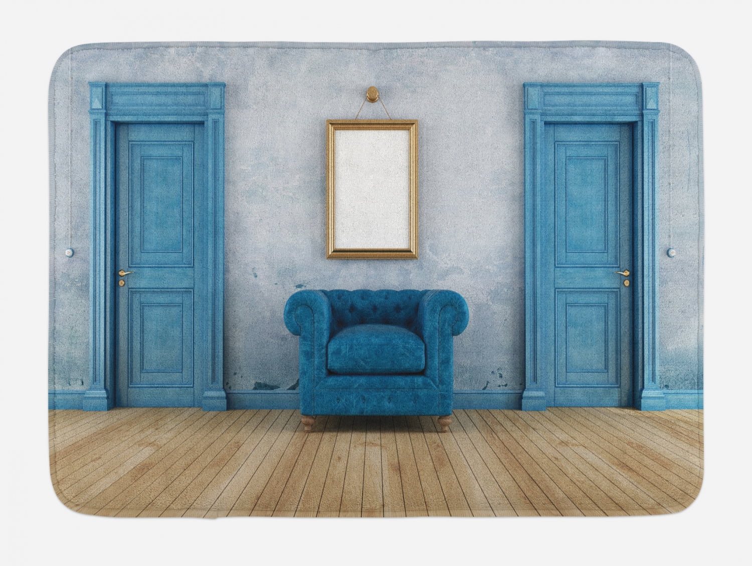 Antique Bath Mat, Empty Room with Two Doors Armchair and Simple Mirror ...