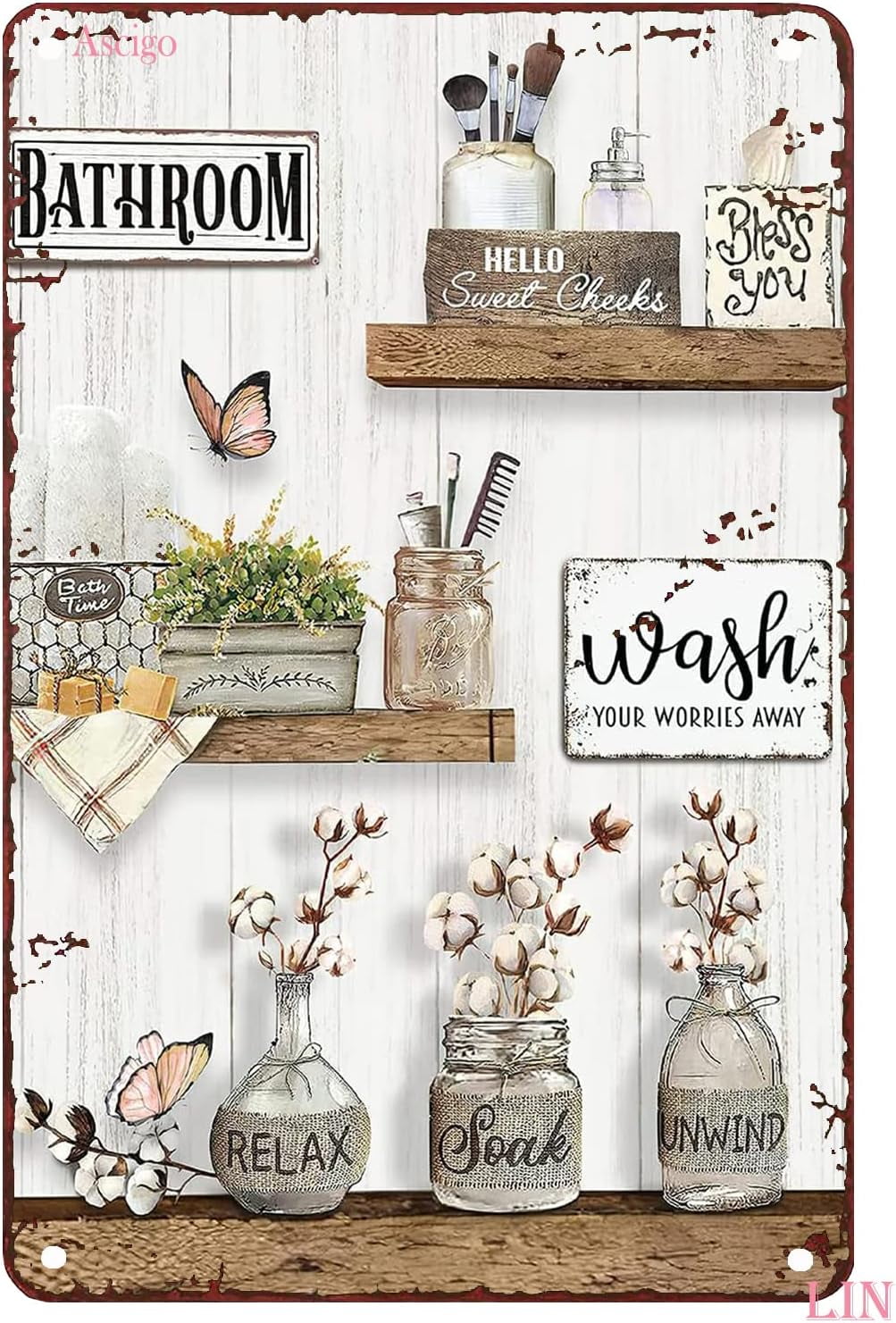 Antique Bathroom Sign Wall Art Rustic Farmhouse Wall Decor for Bathroom ...