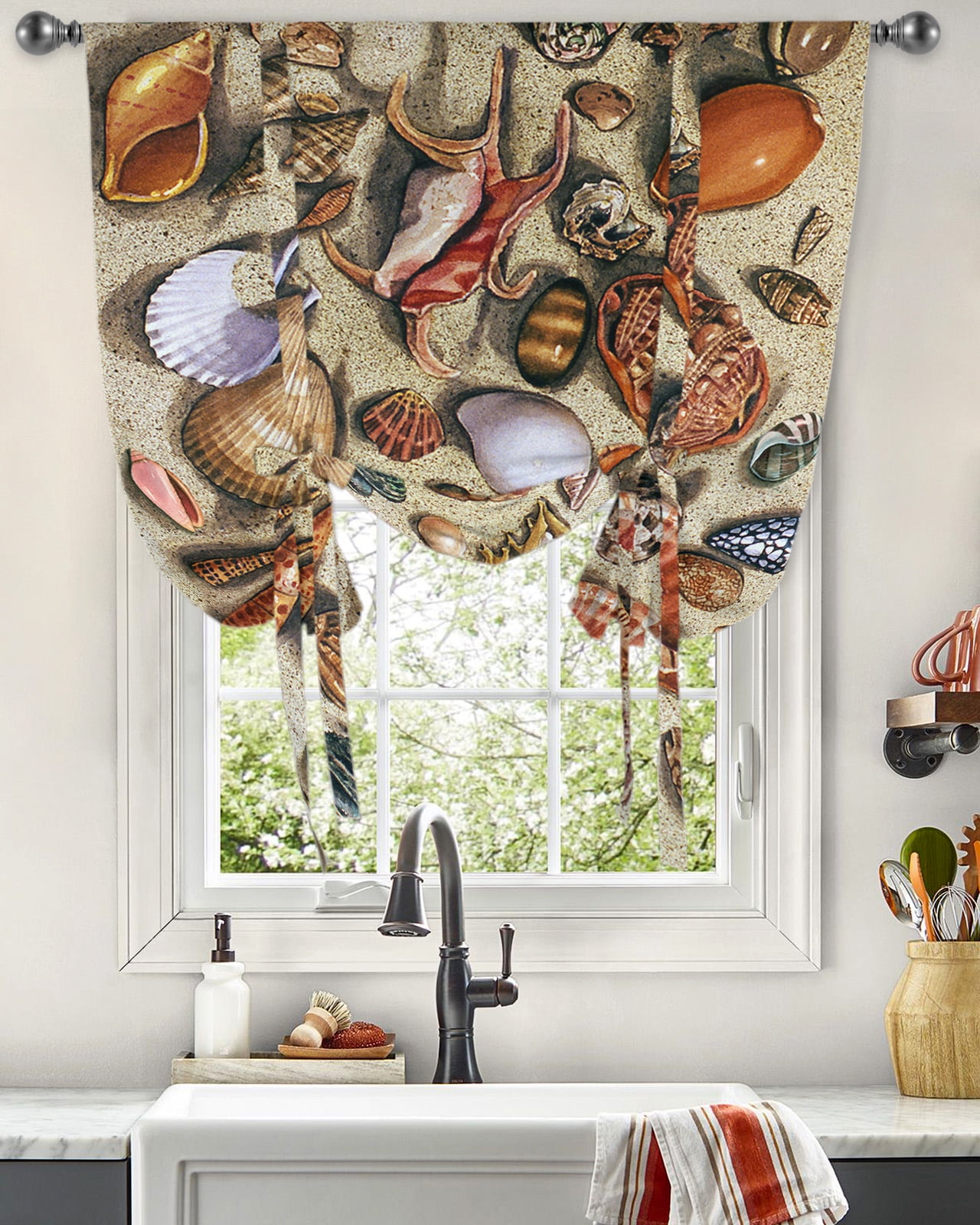 Antique Beach Conch Shells Bedroom Window Curtain for Living Room Home ...