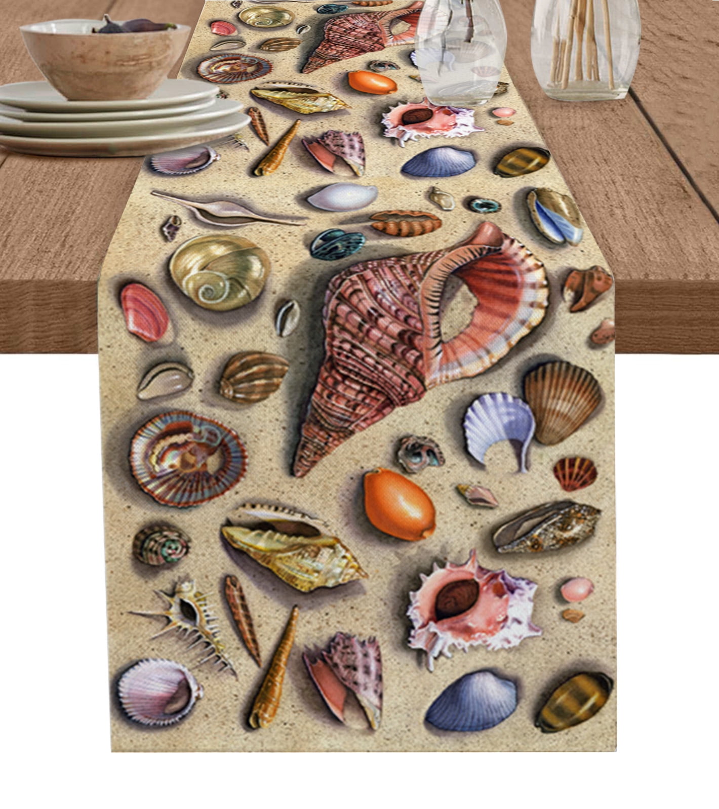Antique Beach Conch Shells Table Runner Wedding r Table Cover Holiday ...