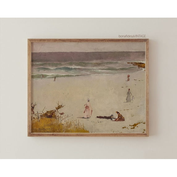Antique Beach Scene , Romantic Seascape Print Poster, able Coastal art, Poster Wall Art Poster ...