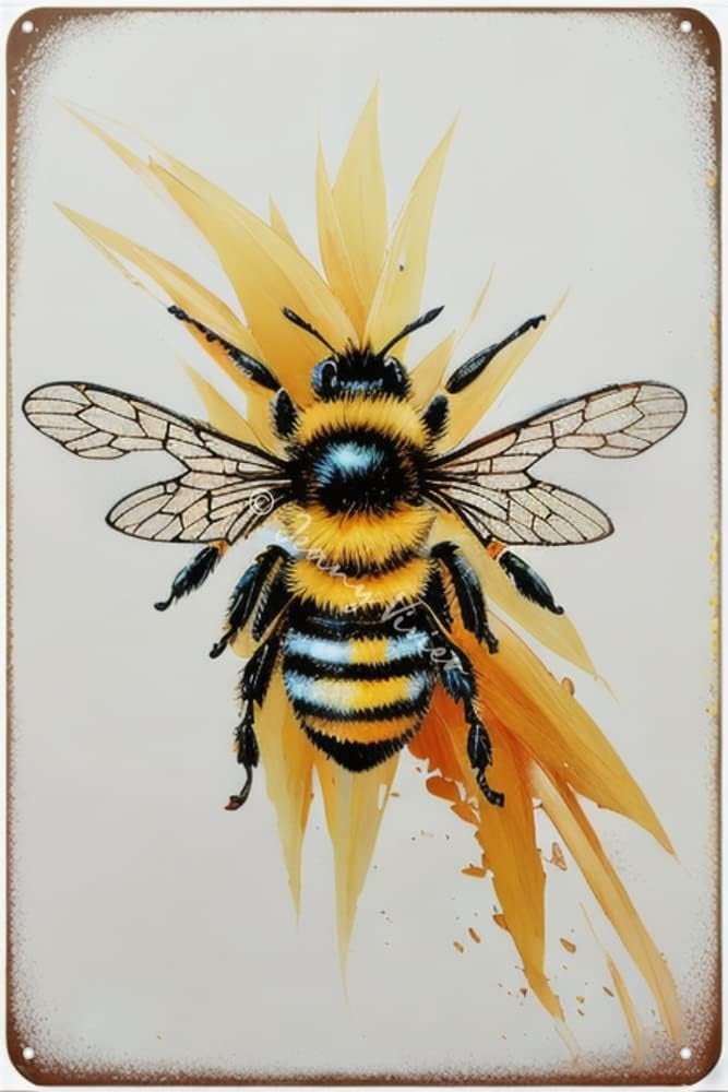 Antique Bee Metal Tin Sign, Floral Wall Decor, Bee Decorations For Home ...