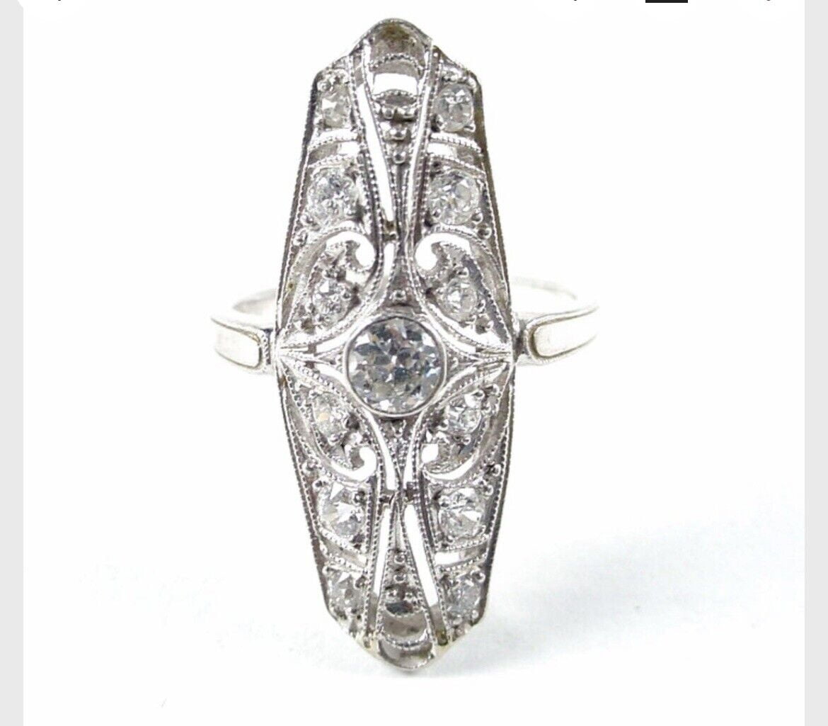 Antique Bezel Set Diamond Ring, Vintage Elongated Dinner Engagement ...