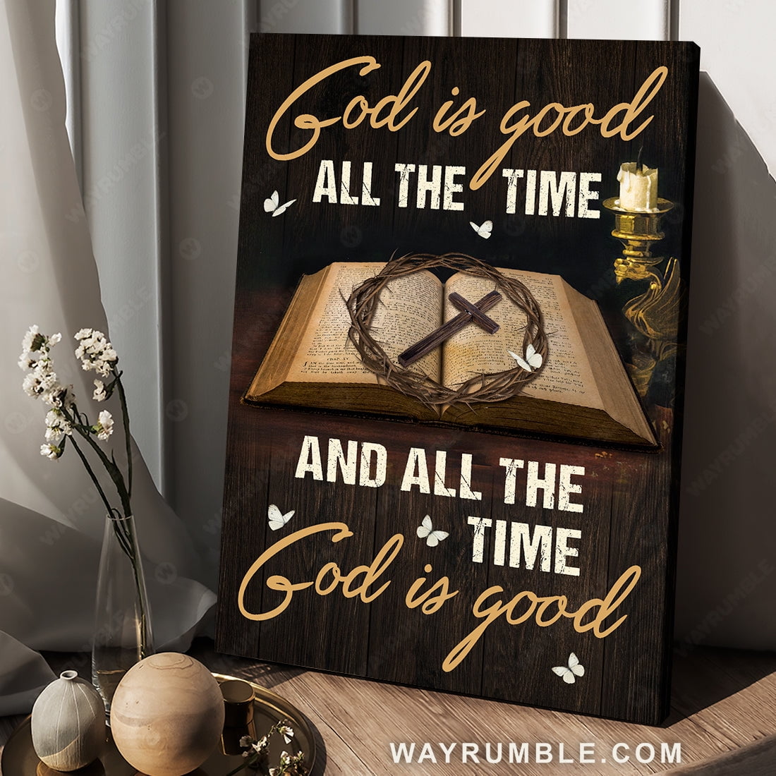 Antique Bible, Crown Of Thorn Painting, Cross, God Is Good All The Time ...