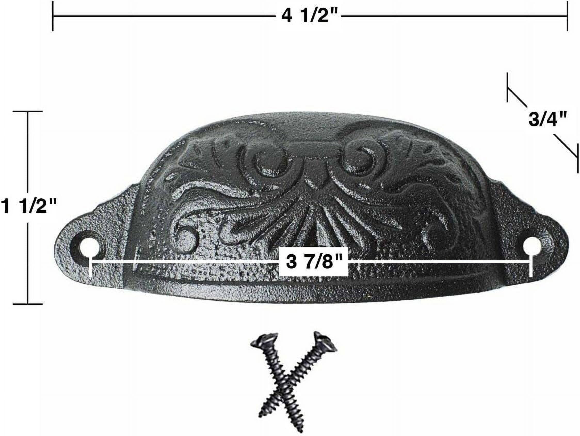 Antique Black Cabinet Drawer Cup Bin Pull Wrought Iron 4.5" W X 1.5" H ...