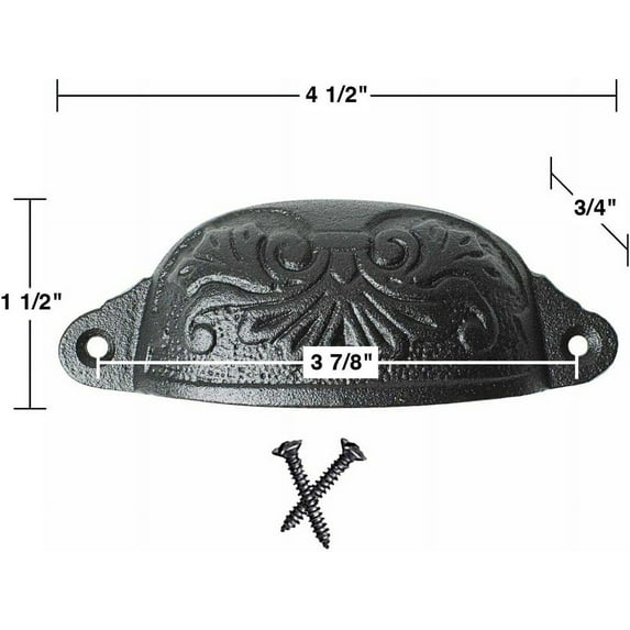 Antique Black Cabinet Drawer Cup Bin Pull Wrought Iron 4.5" W X 1.5" H ...