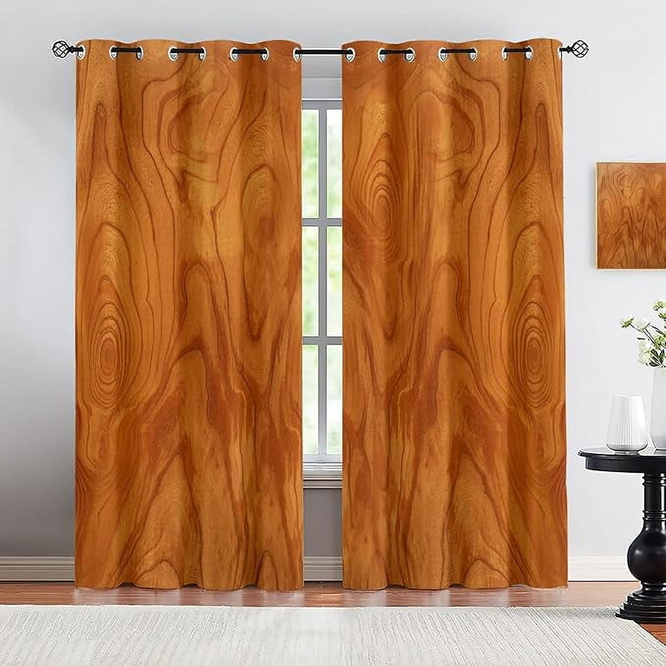 Antique Blackout Curtains For Bedroom, Retro Wooden Board Decorative ...