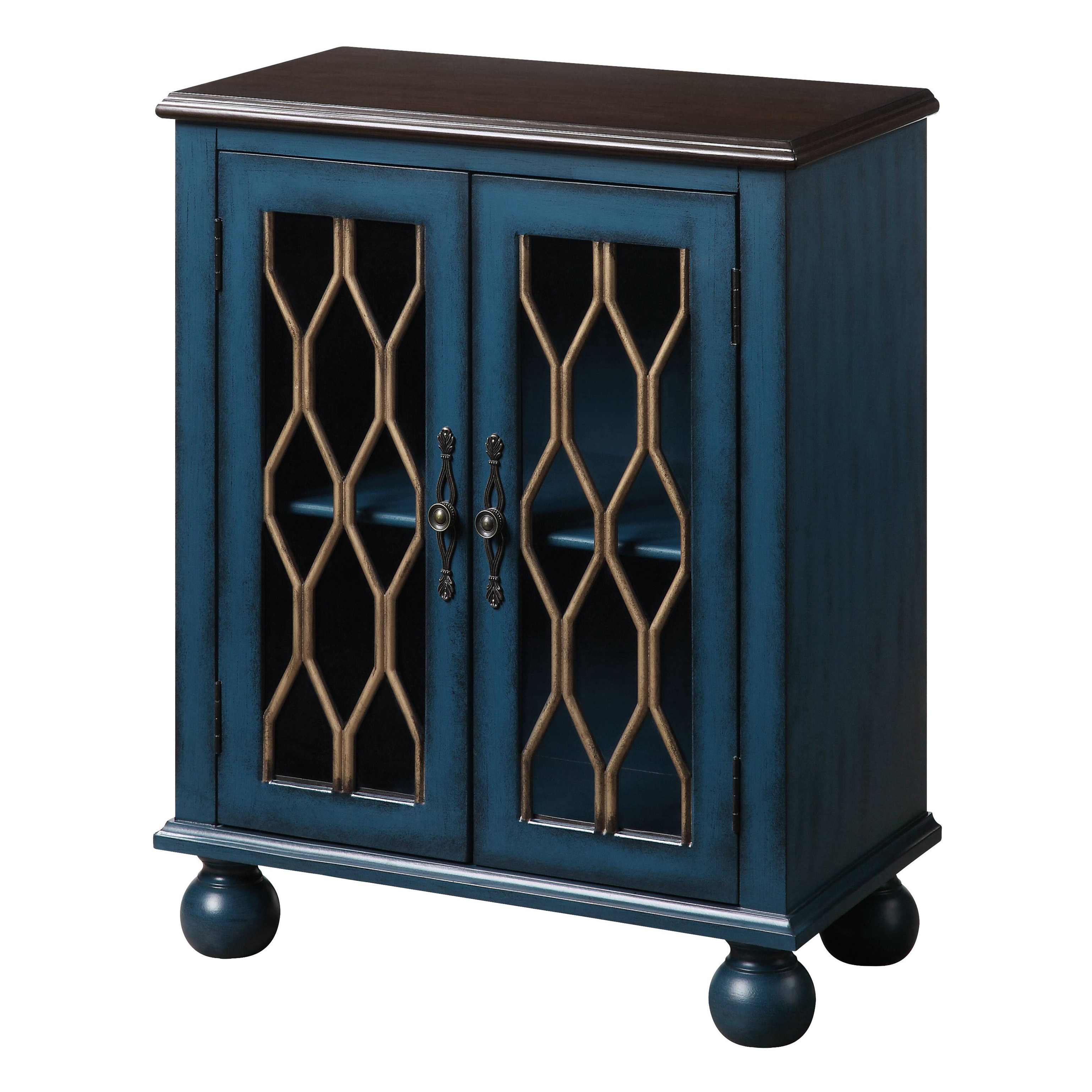 Antique Blue Console Table with Glass Doors,Blue Wood+Glass Furniture ...