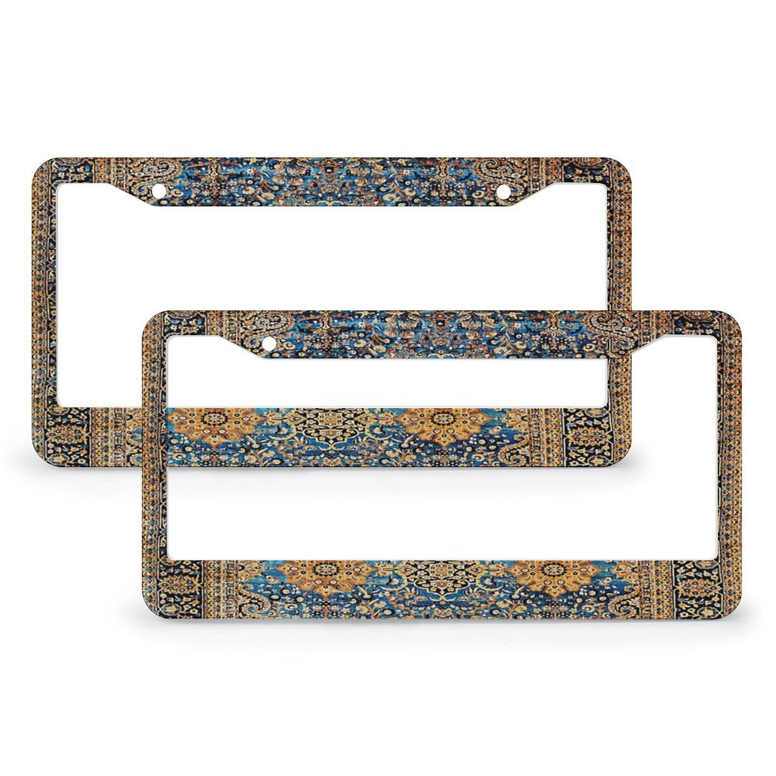 Antique Blue Persian Rug Print License Plate Frames - 2 Pack Metal Tag ...