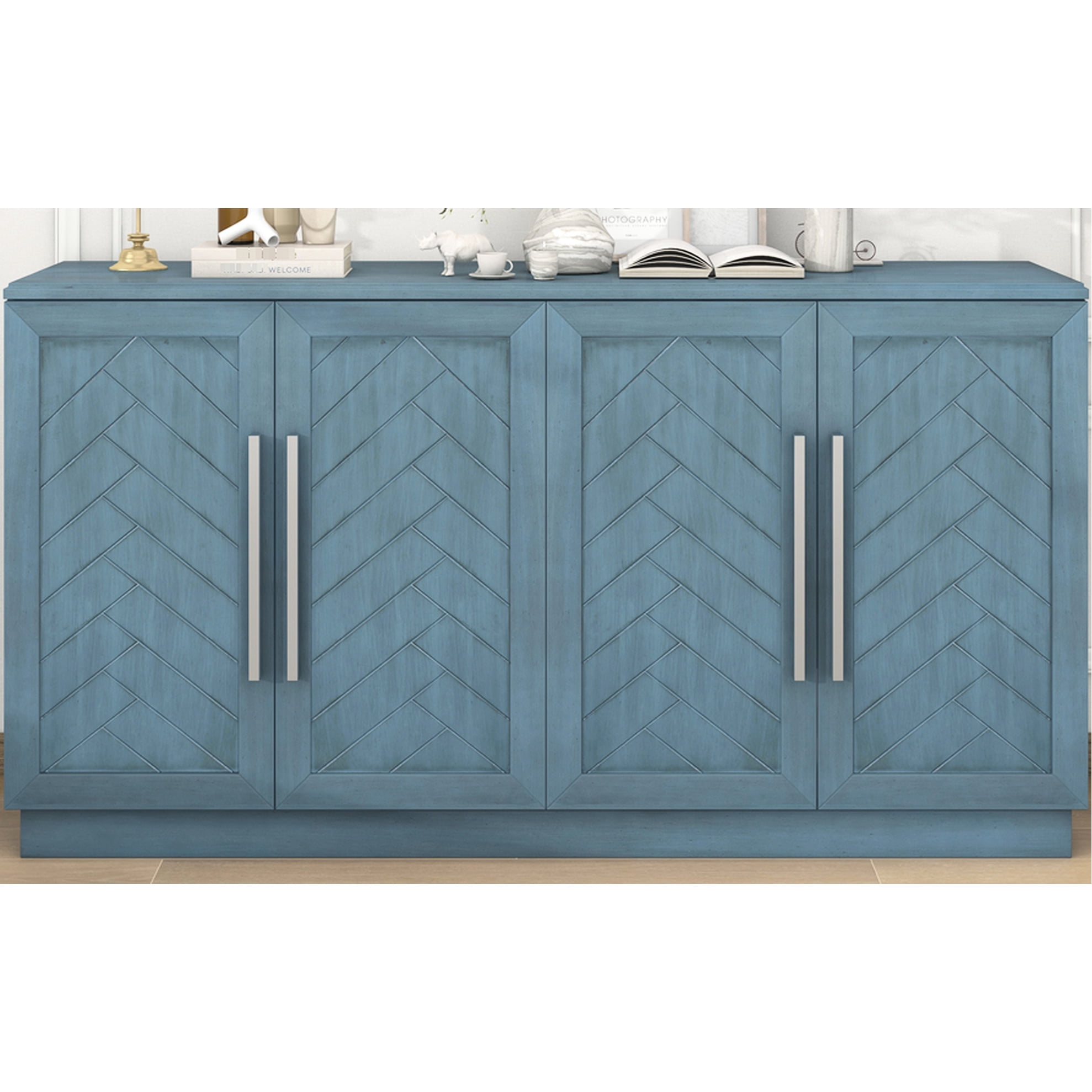 Antique Blue Sideboard With Adjustable Storage For Dining Room Buffet ...