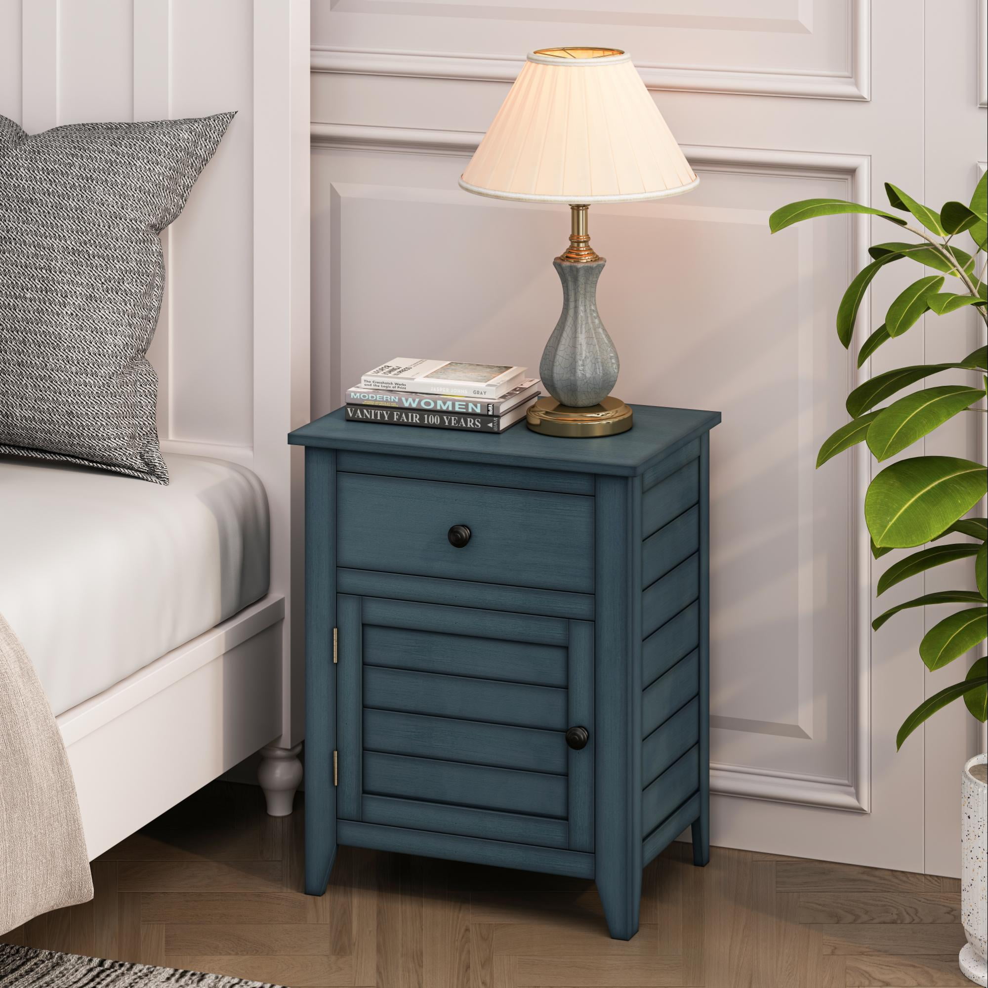 Antique Blue Veneer, Transitional 25" H, Nightstand, Storage Drawer ...