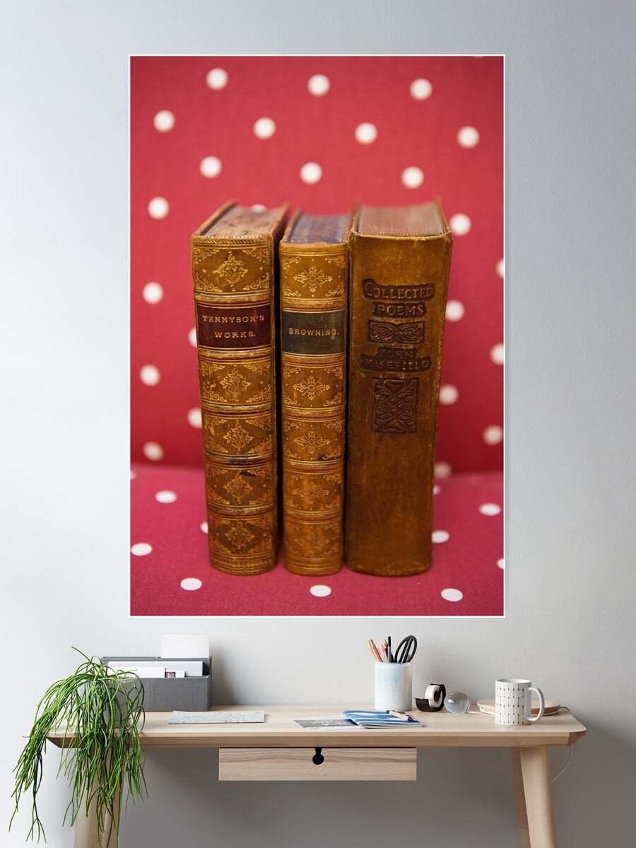Antique Books Against Red And White Spots Poster Wall Art, Modern Wall ...