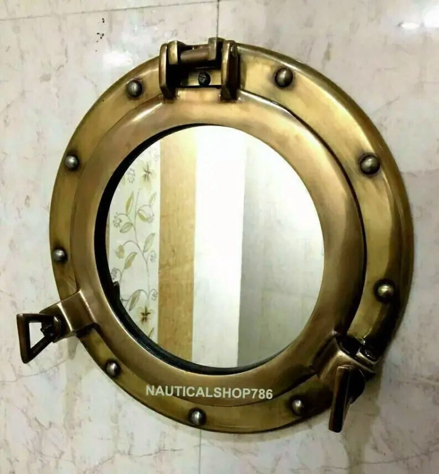 Antique Brass 12" Porthole Nautical Maritime Ship Boat Wall Mirror Home ...