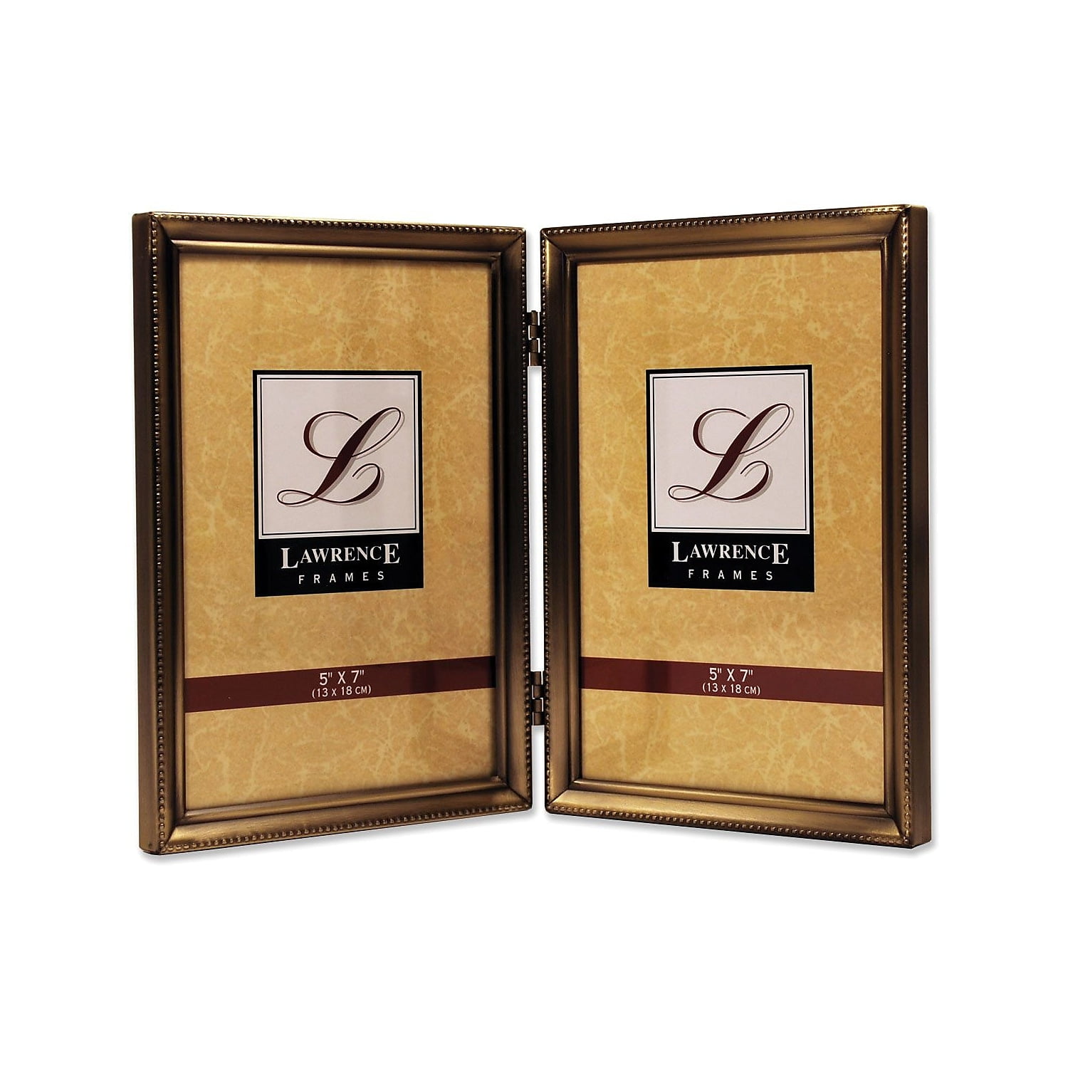 Antique Brass 5x7 Hinged Double Picture Frame - Bead Border Design ...