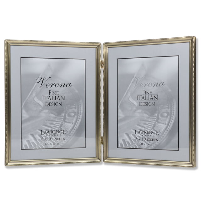 Antique Brass 8x10 Hinged Double Picture Frame - Bead Border Design ...
