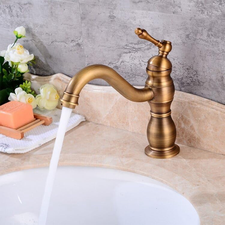 Antique Brass Basin Vessel Sink Faucet Deck Mounted One Hole Cold Hot ...