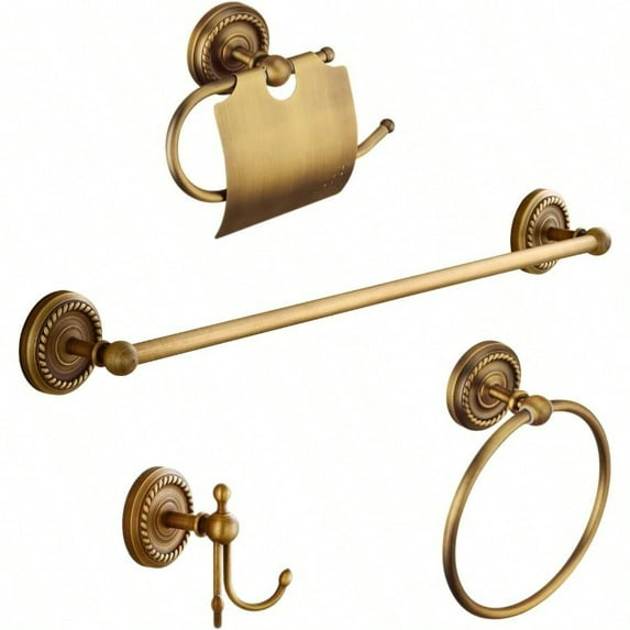Antique Brass Bathroom Accories Set Wall Mounted Towel Bar Towel Ring Toilet Paper Holder Robe ...
