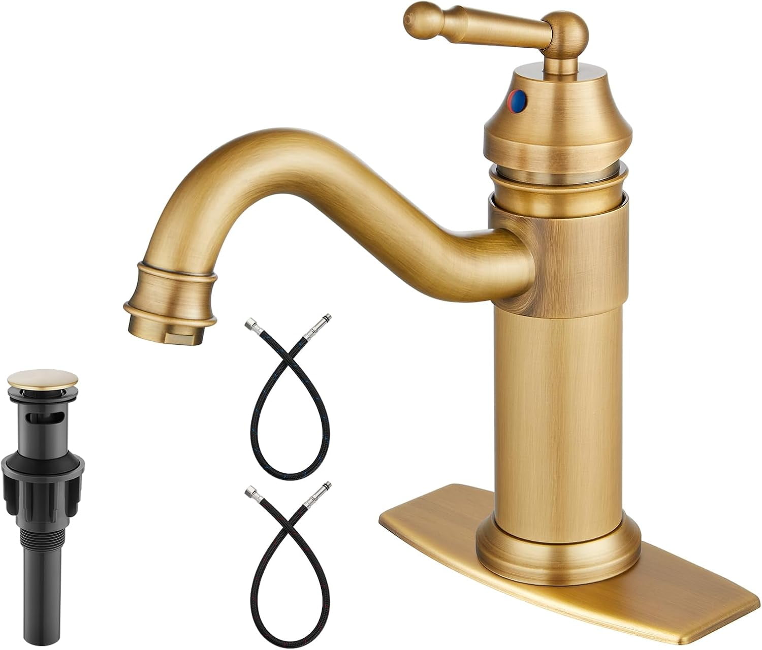 Antique Brass Bathroom Basin Sink Faucet with One Hole Single Handle ...