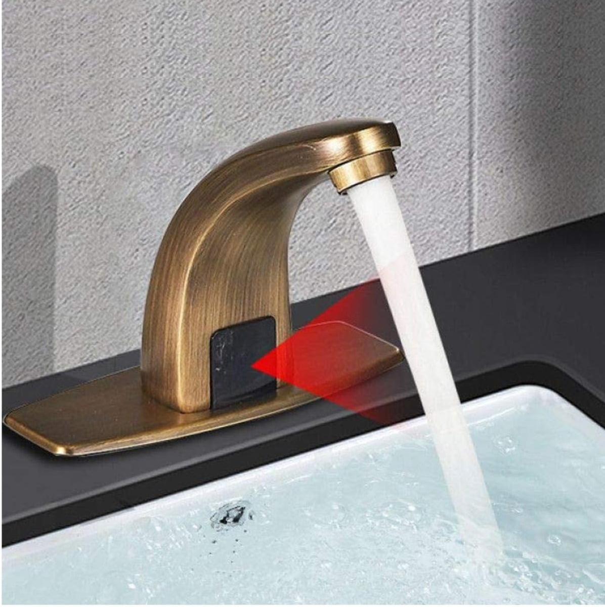 Antique Brass Bathroom Motion Sensor Faucet Deck Mount Automatic Mixer ...