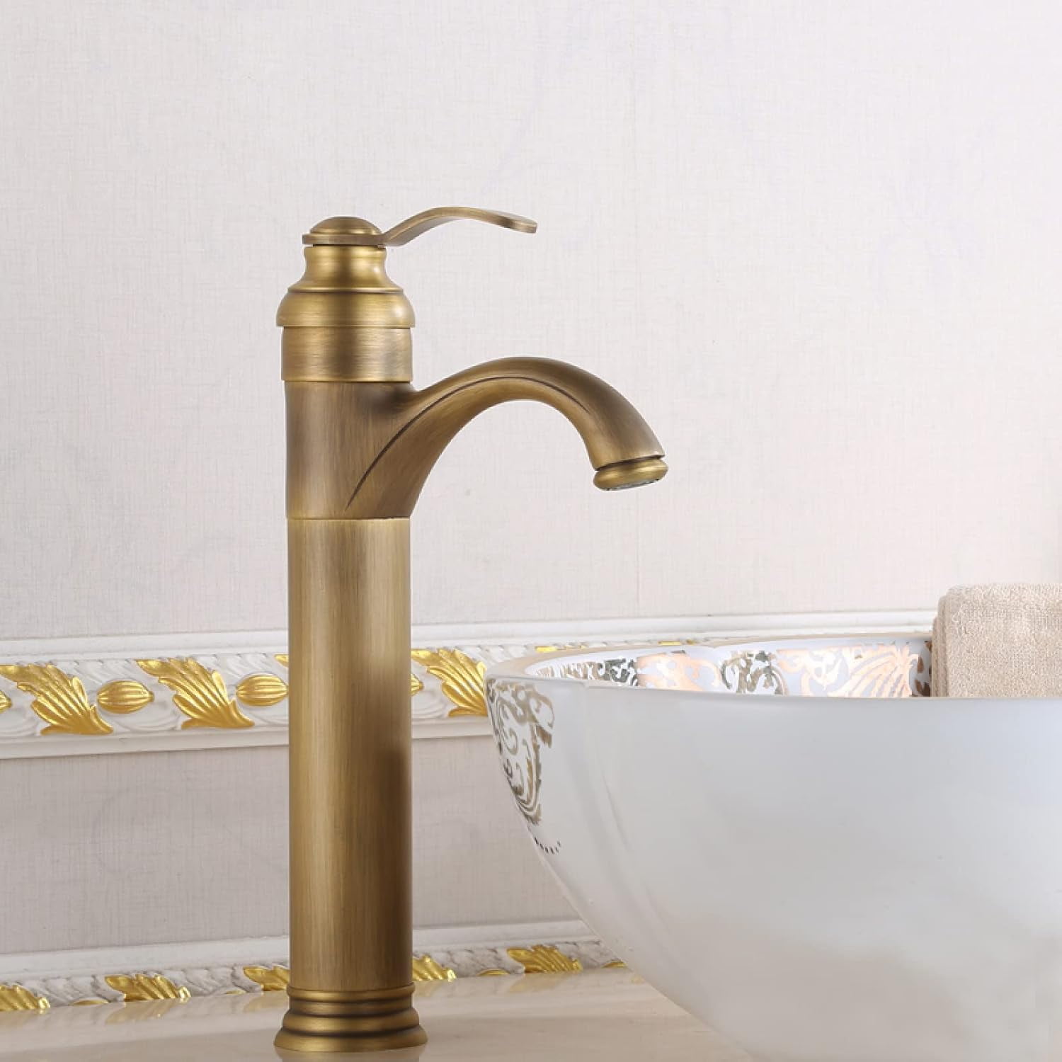 Antique Brass Bathroom Sink Faucet, Single Handle Basin Mixer Tap for ...