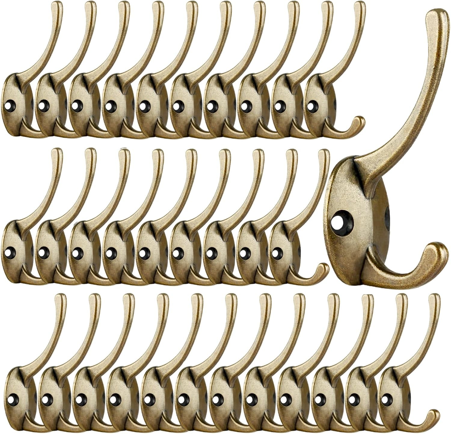 Antique Brass Coat Hooks 32 Pack Wall Mounted Retro Double Hooks with ...