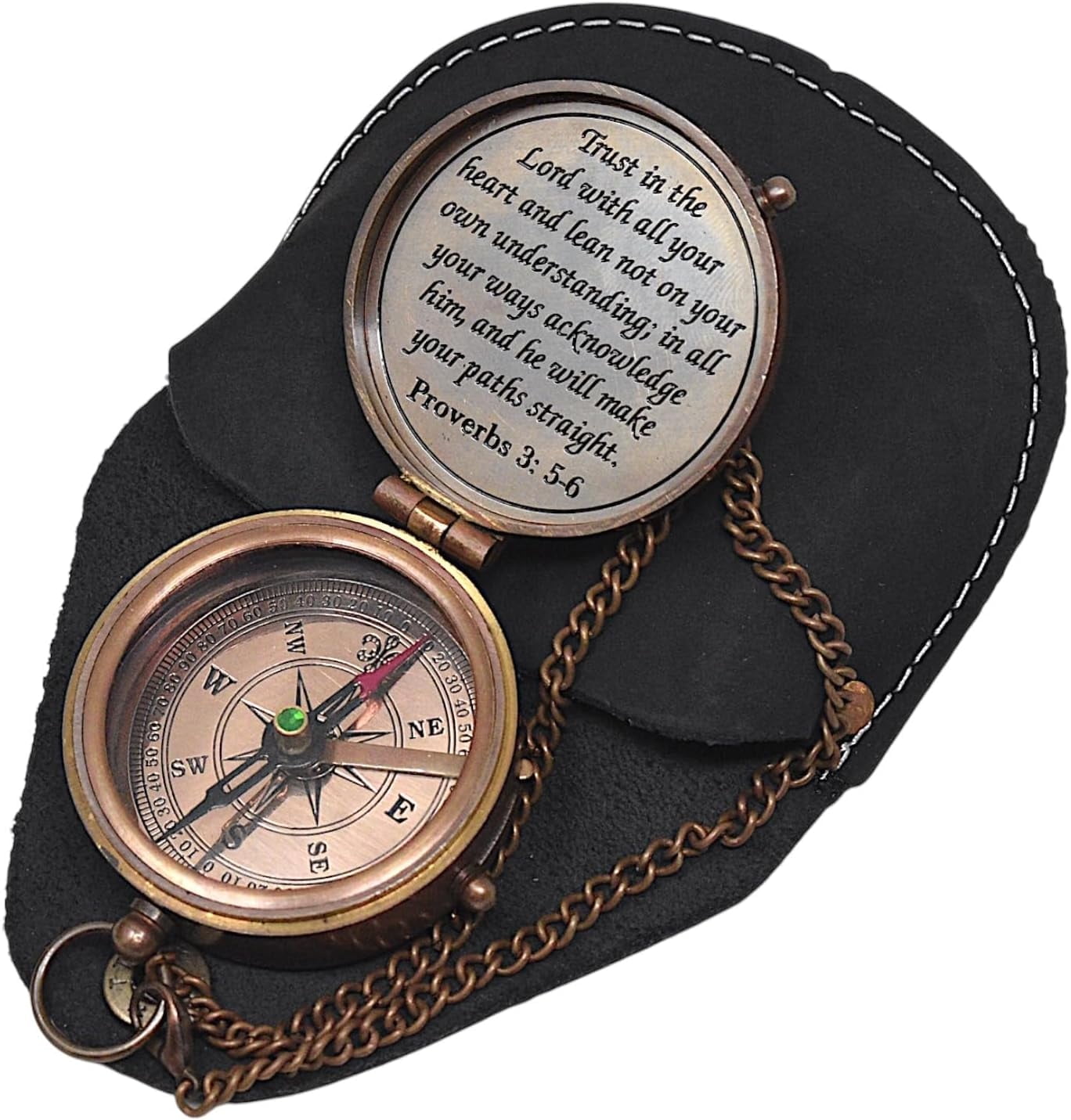 Antique Brass Compass with Leather Case – Engraved Pocket Compass with ...