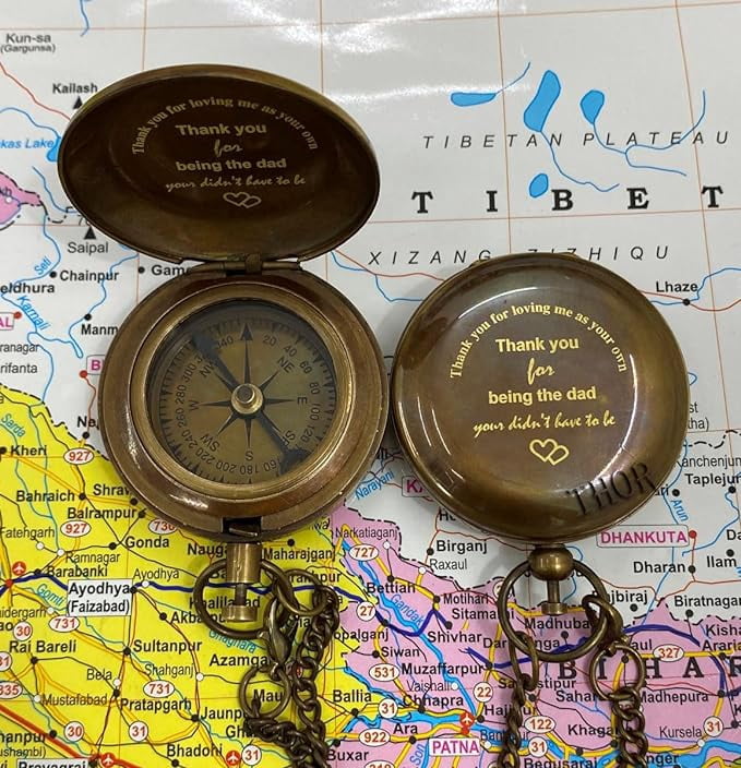 Antique Brass Compass Push Button Compass –Thank You Being dad Engraved ...