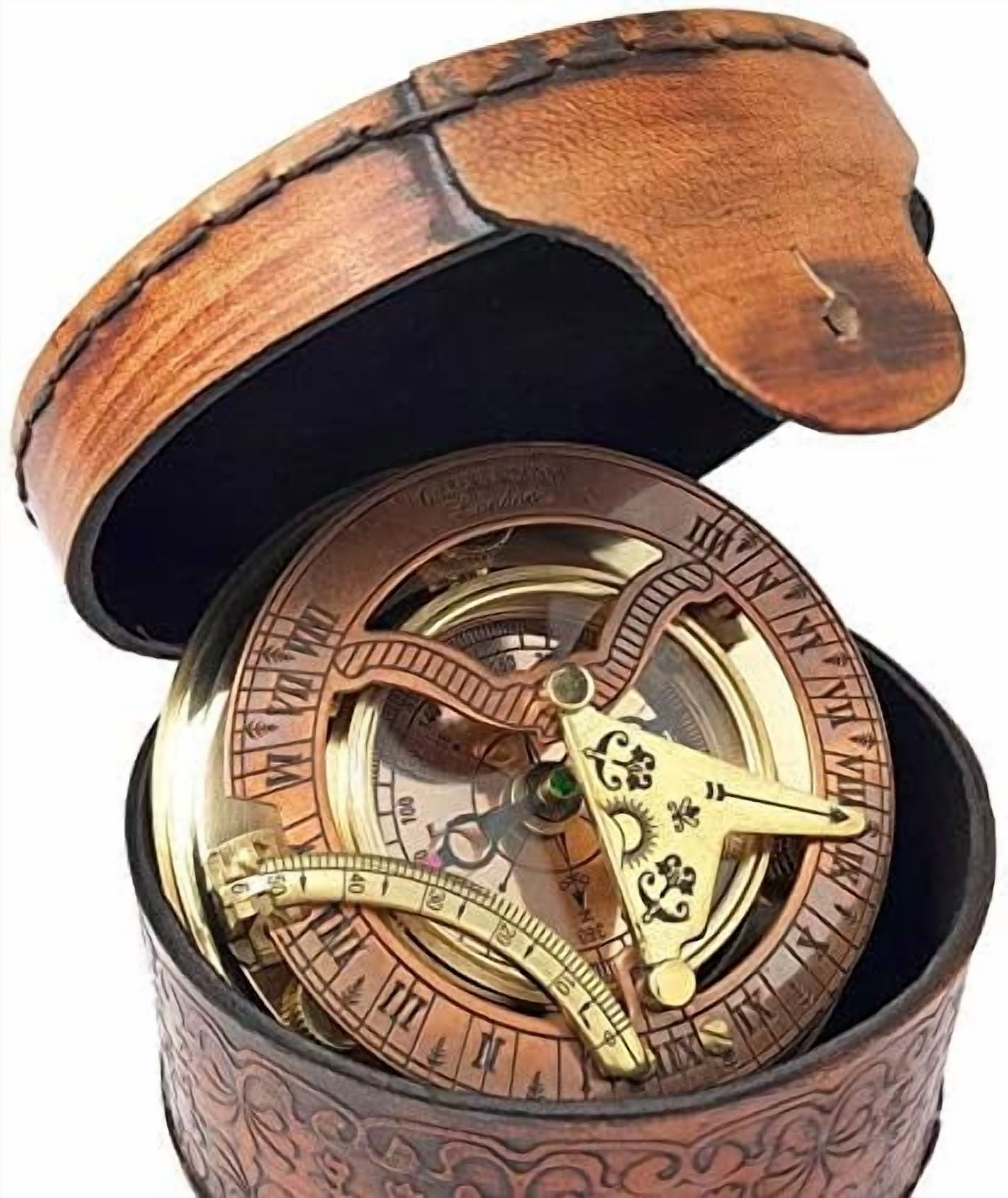 - Antique Brass & Copper Sundial Compass, Sundial Clock in Box Gift Sun ...