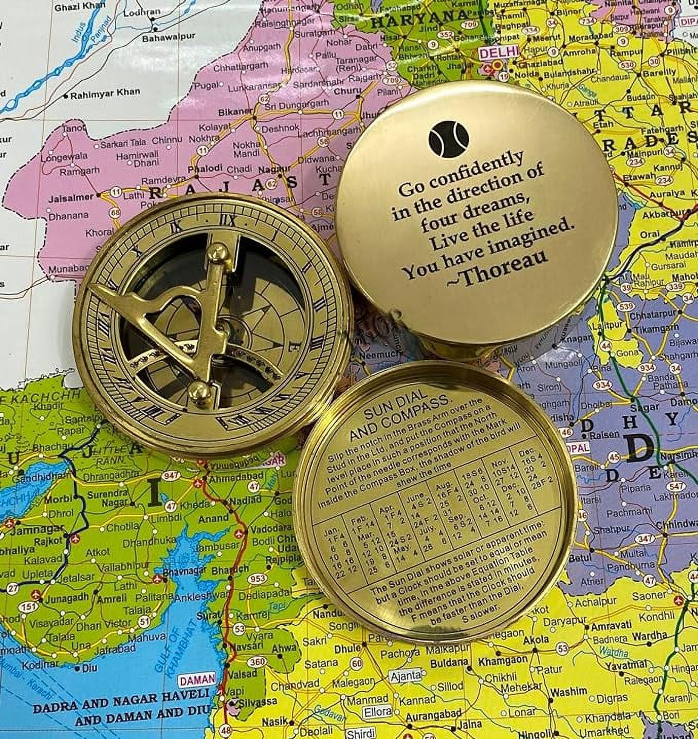 Antique Brass Finish Compass with Famous Thoreau's Quote Engraved Go ...