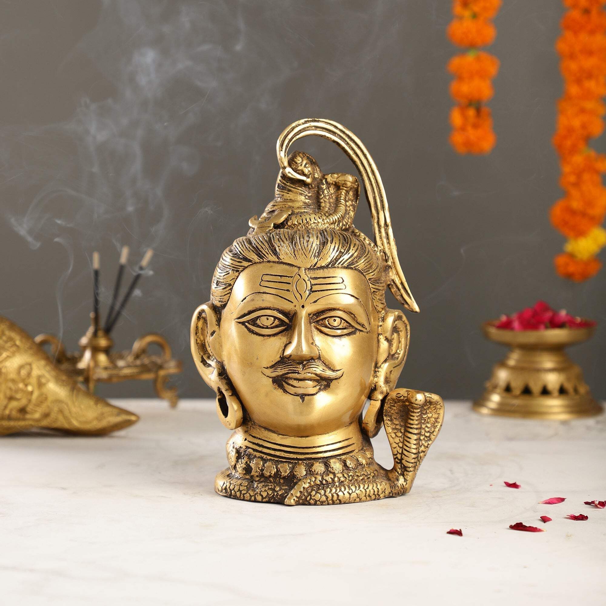 Antique Brass Handcrafted Mahakaal Lord Shiva Head Statue | 9" Height ...