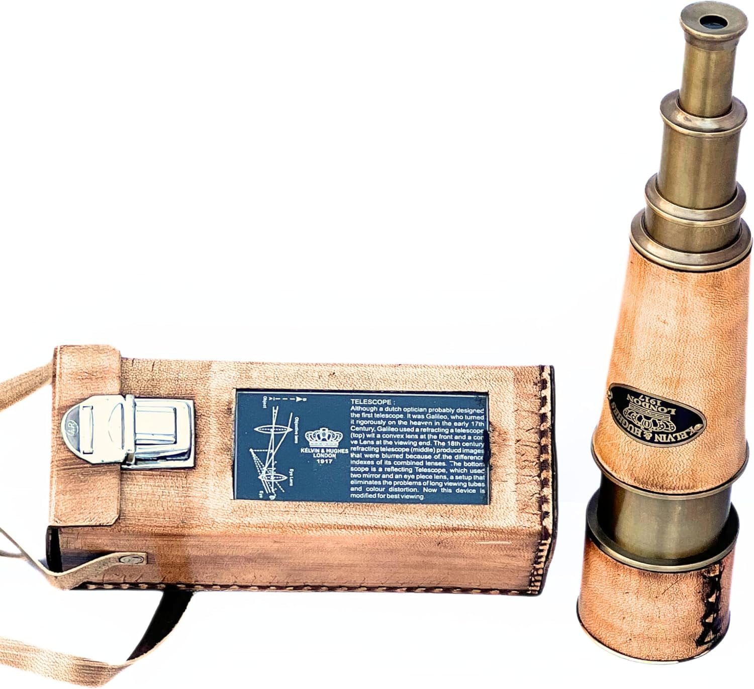 Antique Brass Handheld Tube Telescope with Pirates Handicraft Leather ...