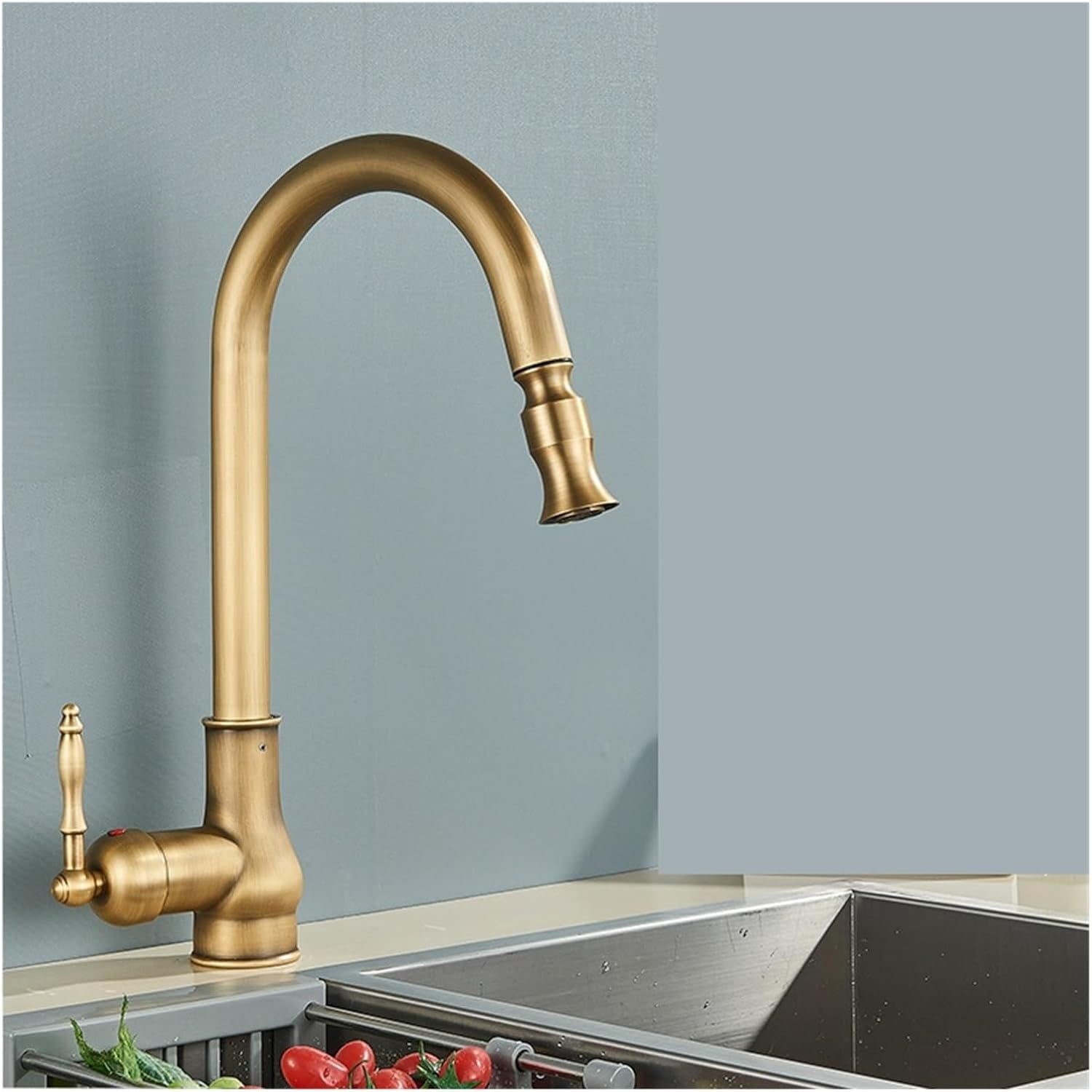 Antique Brass Kitchen Sink Faucet Pull Down Swivel Spout Kitchen Deck ...