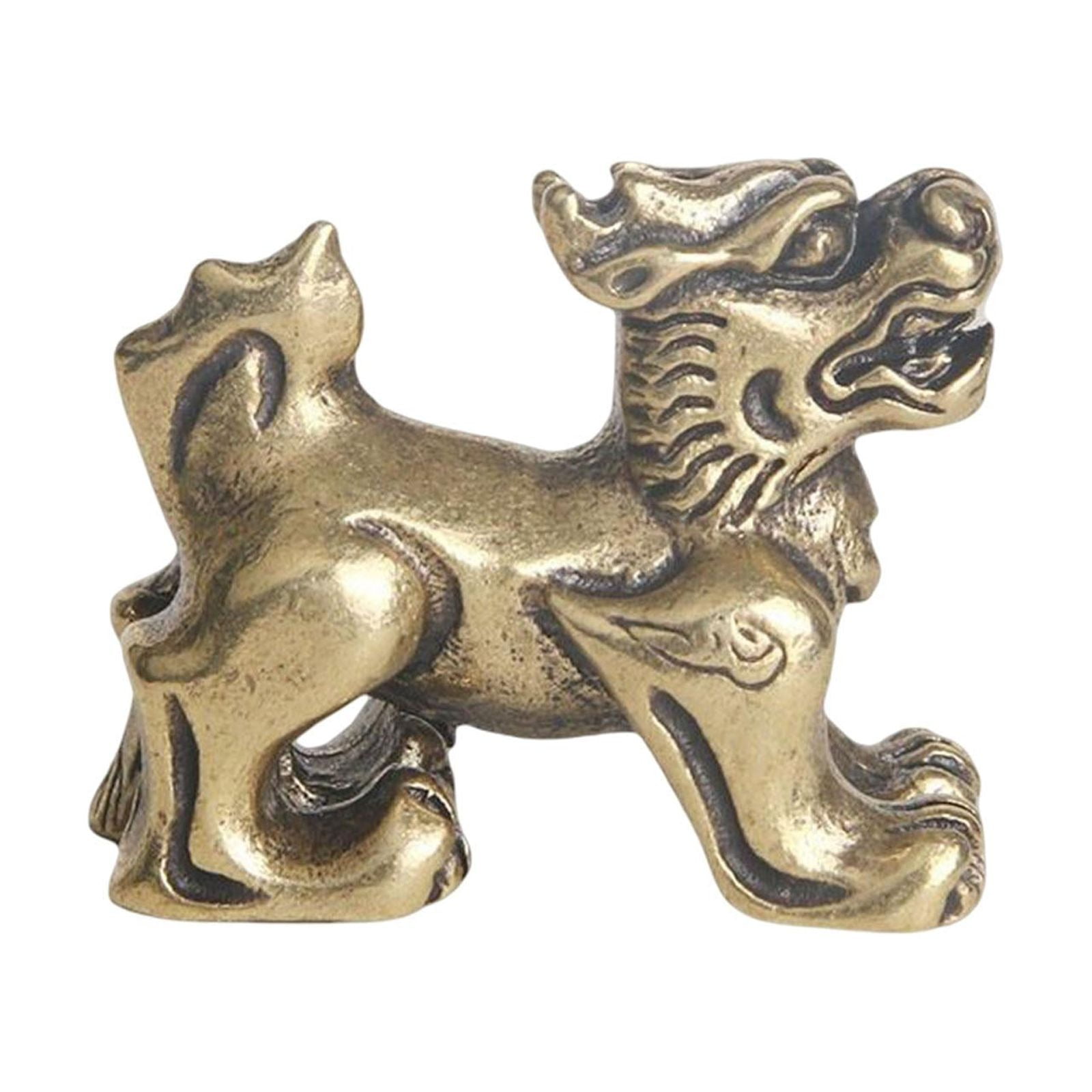Antique Brass Kylin Statue Miniature Realistic Kirin Ornament Hand ...