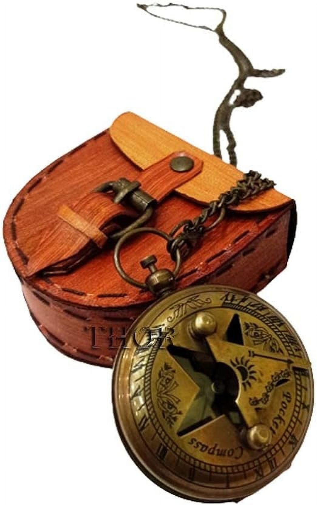 Antique Brass Marine Pocket Sundial Compass Gift Sun Dial in Box ...