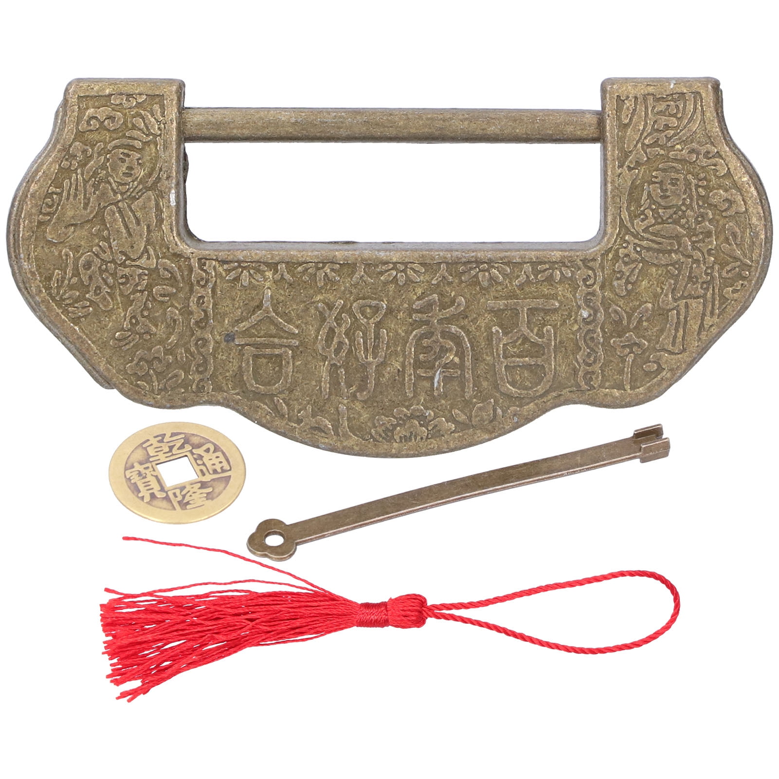 Antique Brass Padlock Set Chinese Carved Lock Ming Qing Dynasty for ...