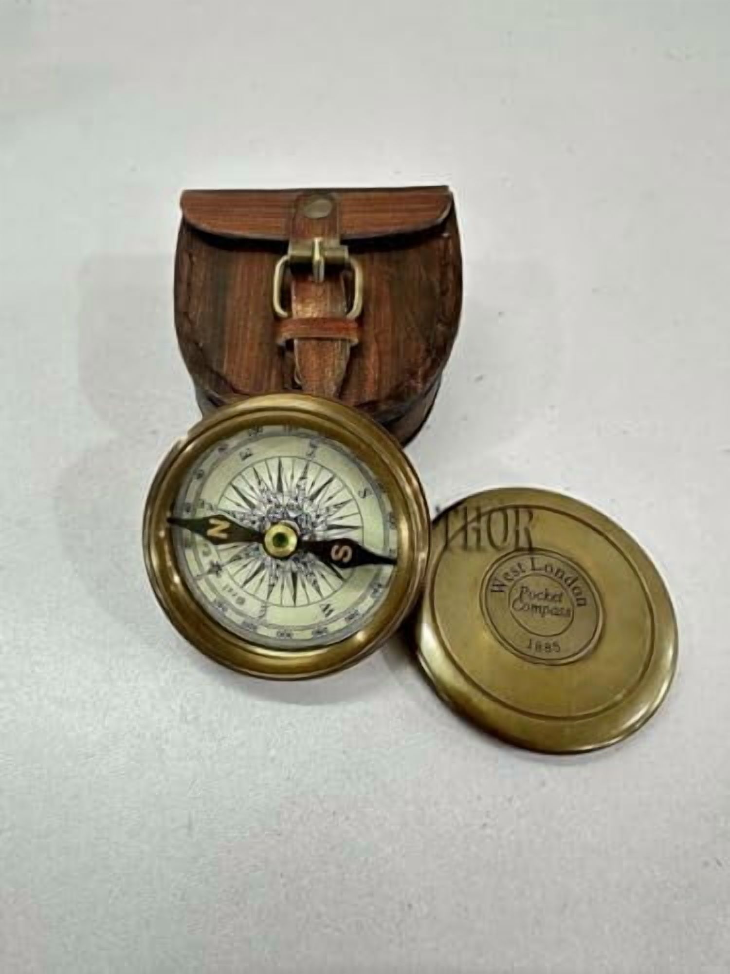 Antique Brass Pocket Compass with Leather Case Gifts | Engraved ...