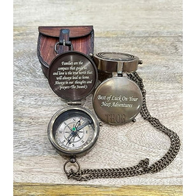 Antique Brass Pocket Compass with Leather Case Compass for Camping ...